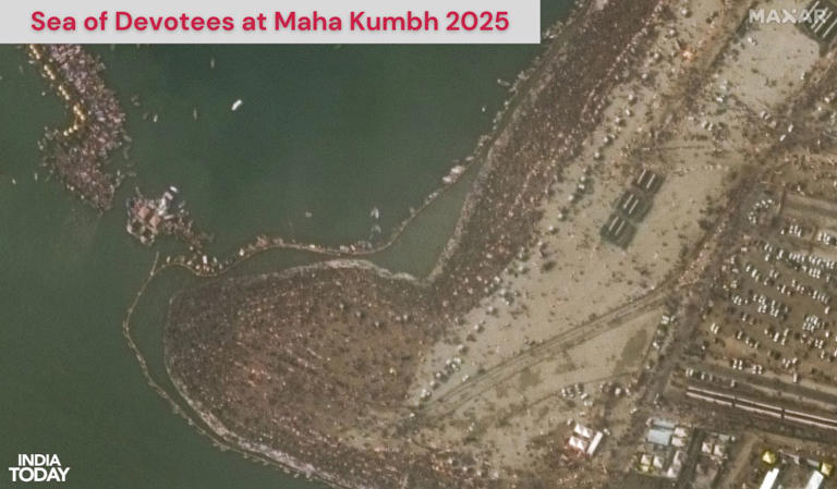Satellite images capture huge tent city, sea of devotees in Maha Kumbh ...