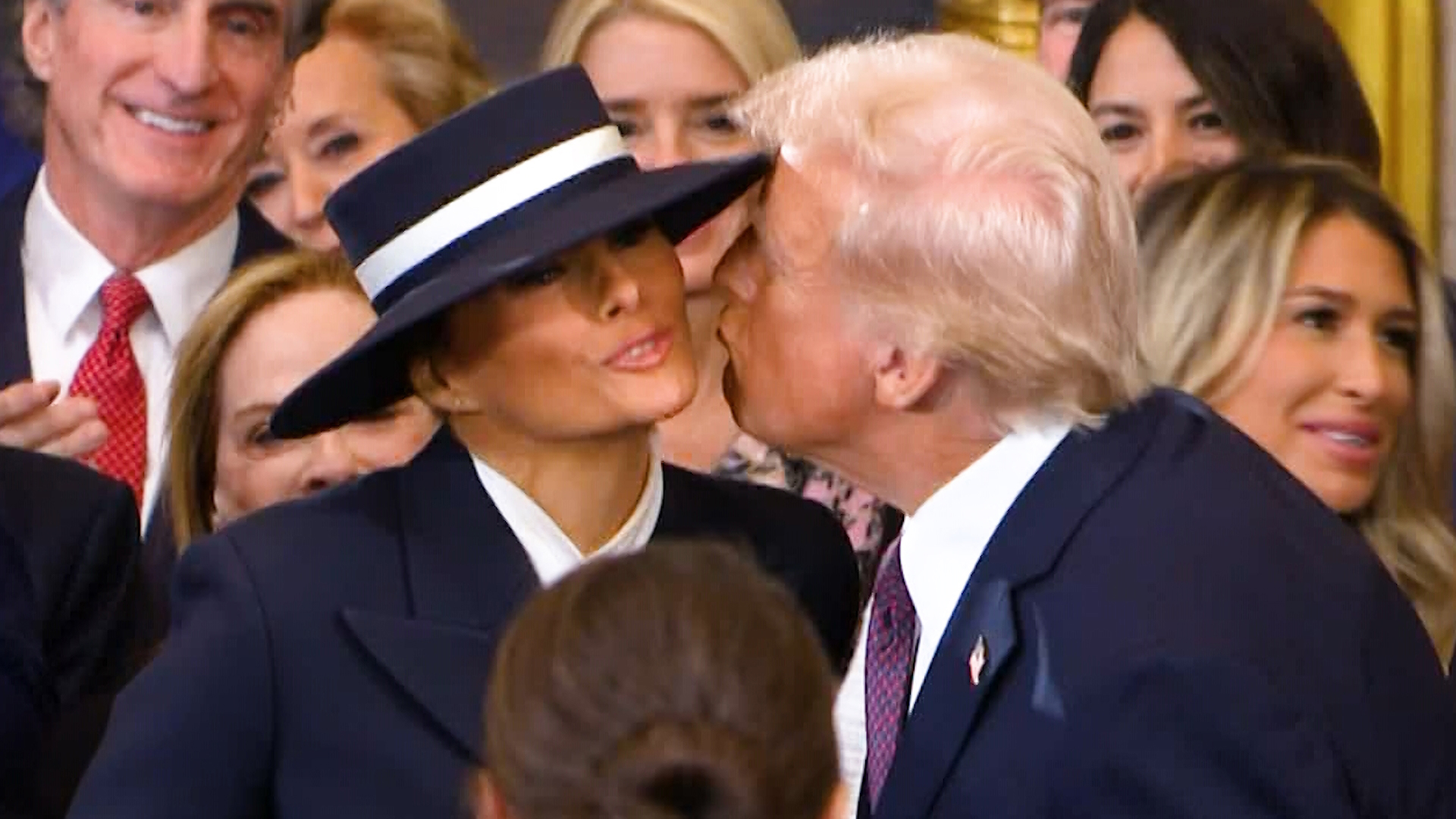 Donald Trump gives Melania Trump a kiss on the cheek as he enters for ... Donald Trump gives Melania Trump a kiss on the cheek as he enters for ...