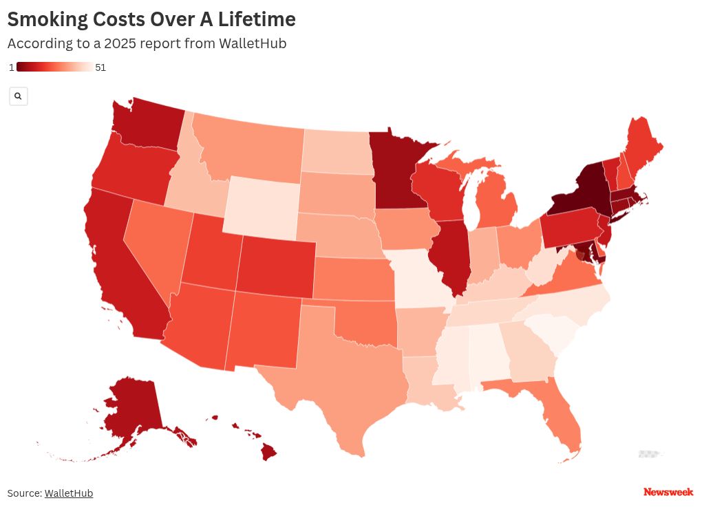 Map Reveals True Cost of Smoking for Each State