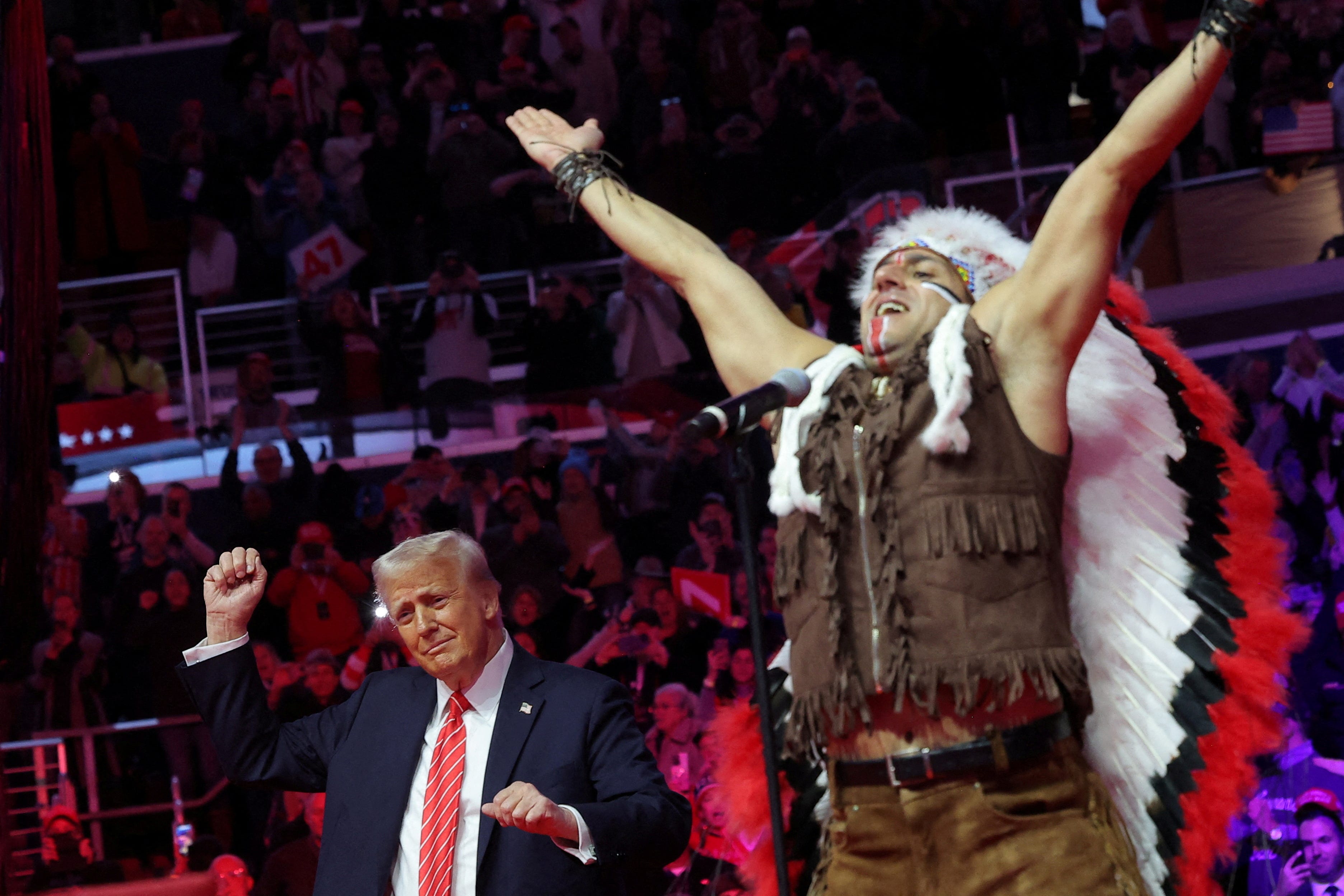 Watch Trump dance with Village People at pre-inauguration rally