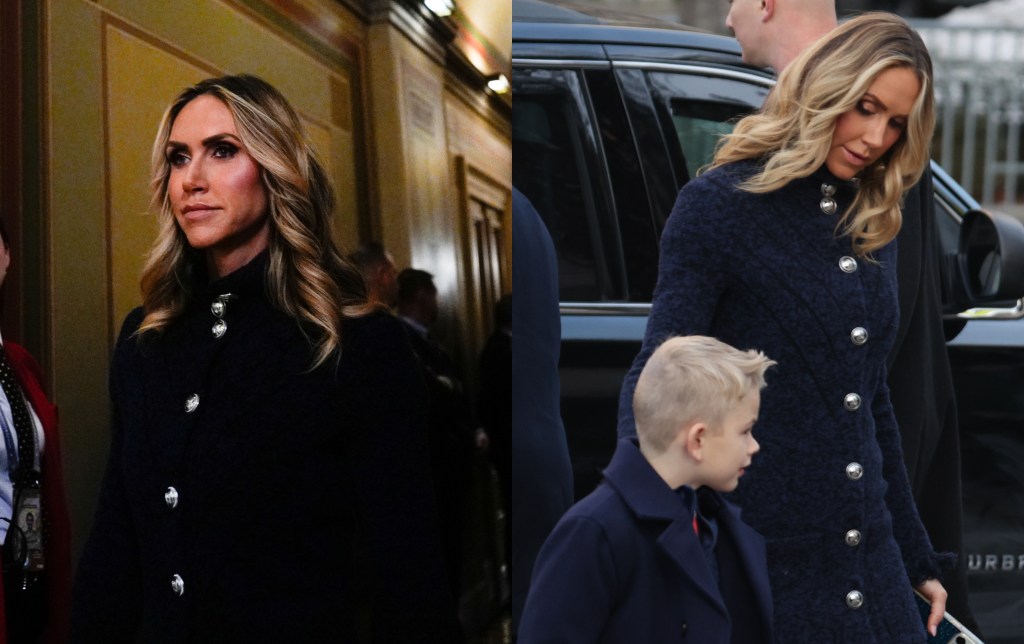 Lara Trump Wears Blue Rabanne Coat for Donald Trump's 2025 Inauguration ...