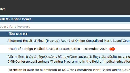 NBEMS DNB Counselling 2024: Seat allotment results of final (mop-up) round released at natboard ...