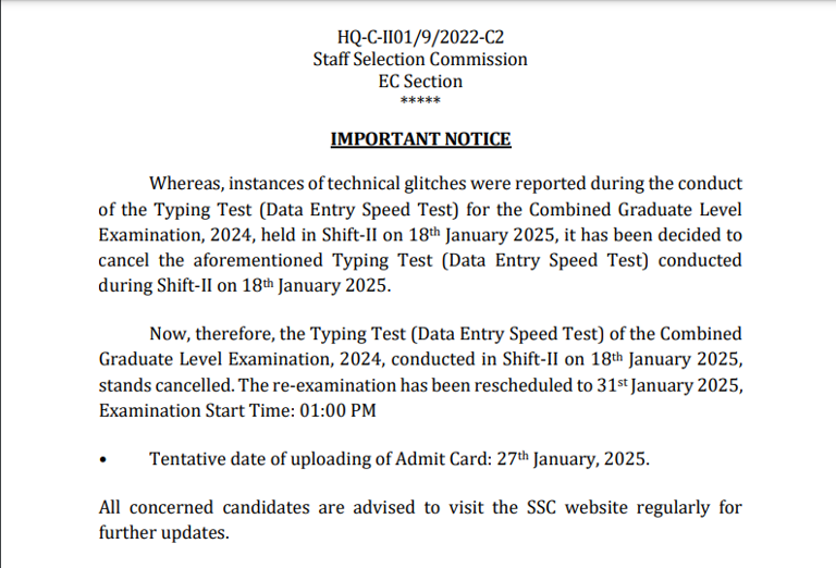 SSC CGL 2025 typing test cancelled due to technical glitches: Check ...