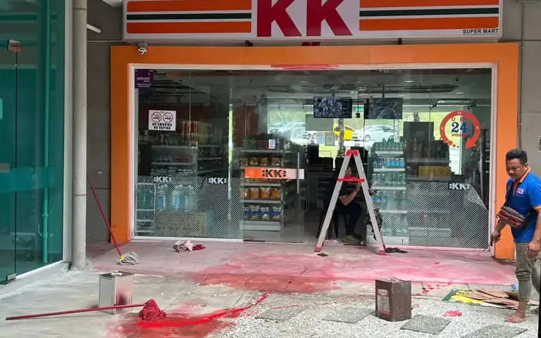 KK Mart outlet in UM splashed with red paint