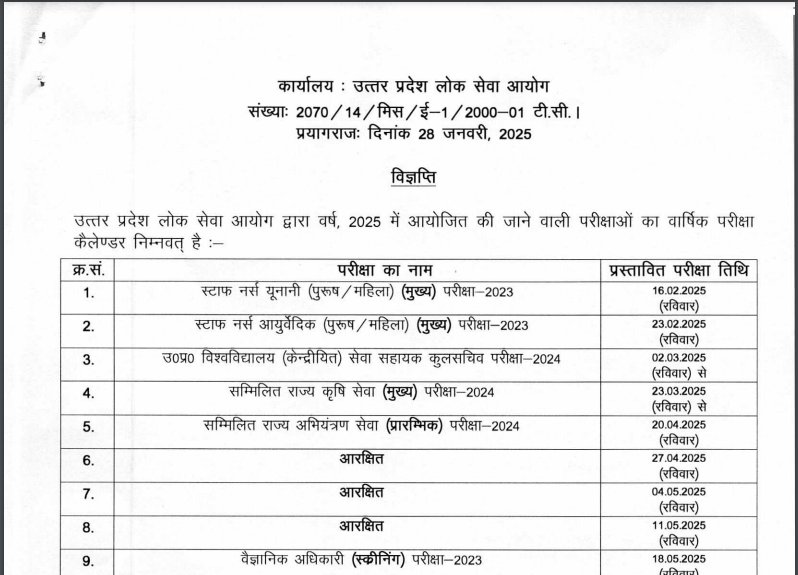 UPPSC exam calendar 2025 released at uppsc.up.nic.in: Check list of ...