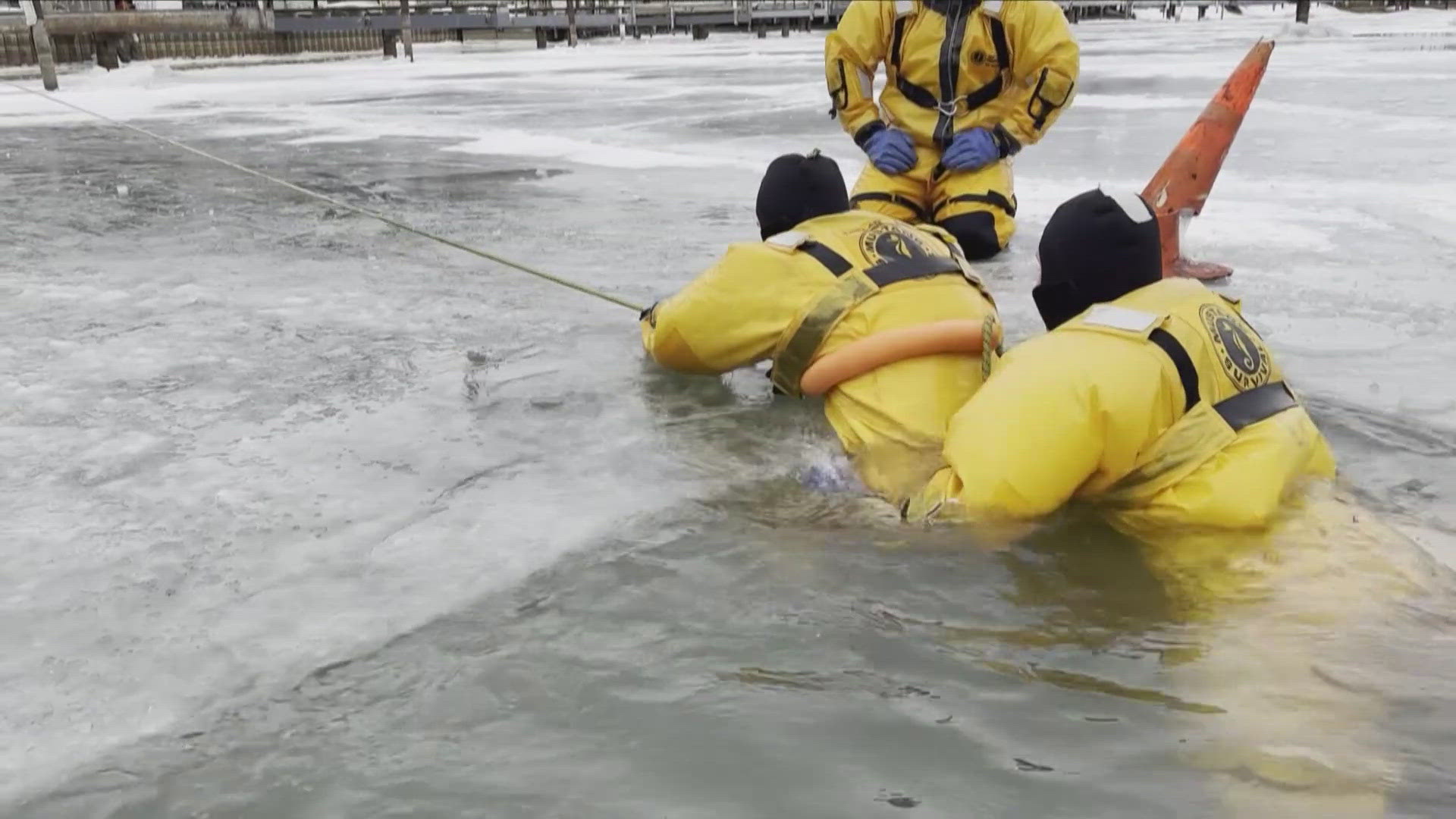 Firefighters prepare for ice rescues