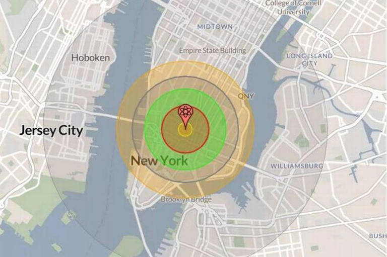 Chilling nuclear map shows New York City's catastrophic nuclear bomb ...