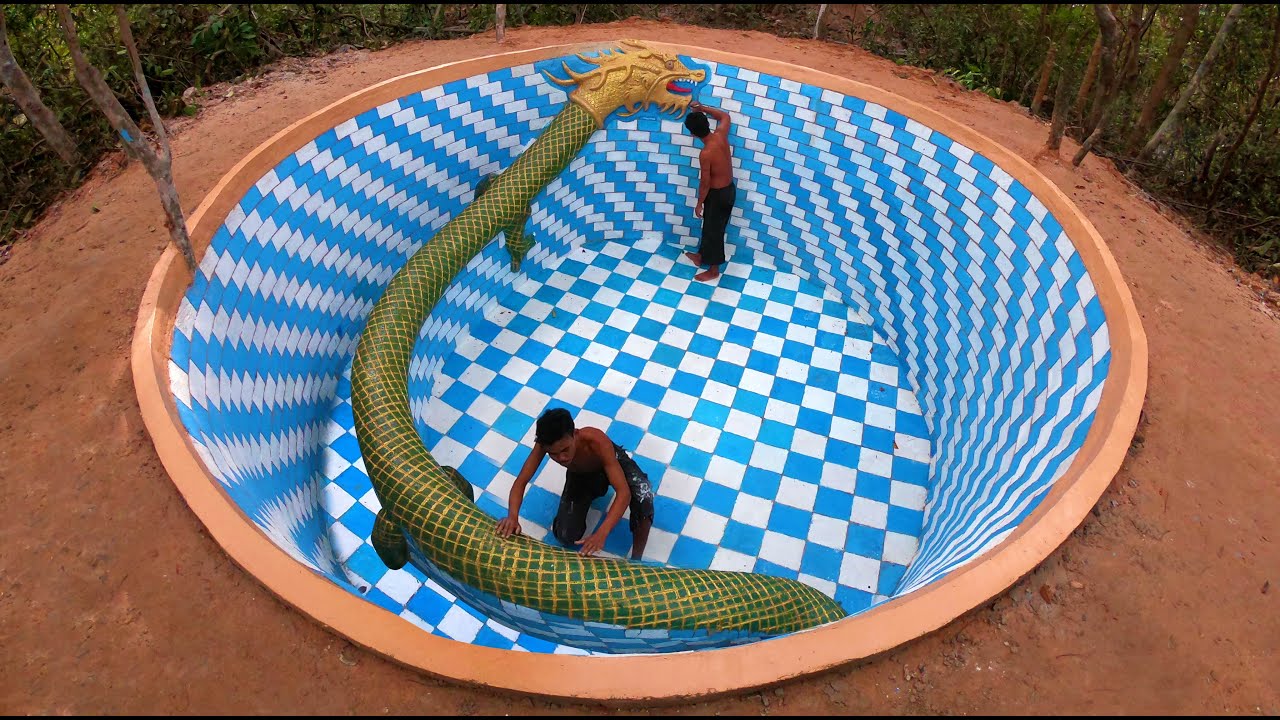 Building a Water Slide to an Underground Dragon Swimming Pool!