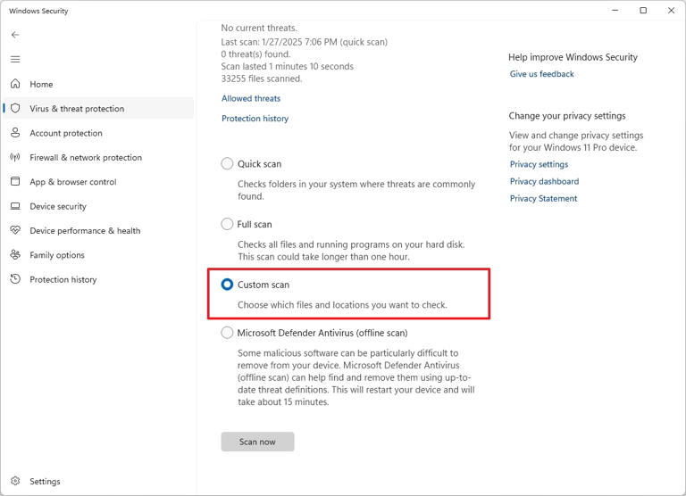 How to scan files manually for virus infection on Windows 11