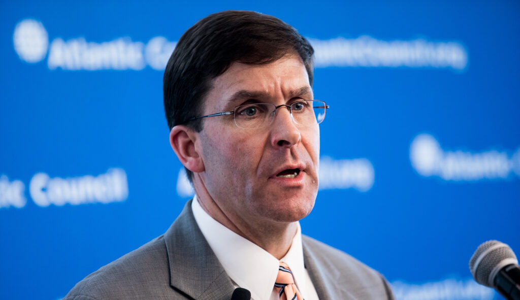 Portrait of Mark Esper in Pentagon taken down