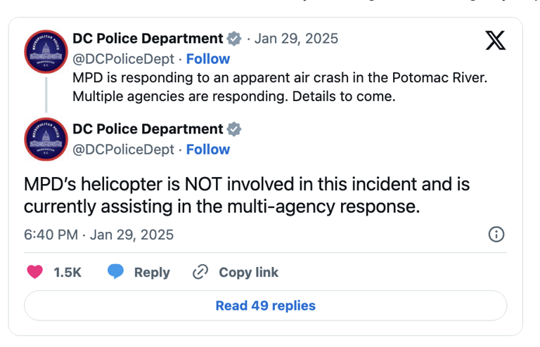 BREAKING: American Airlines plane crashes into Potomac River after mid ...