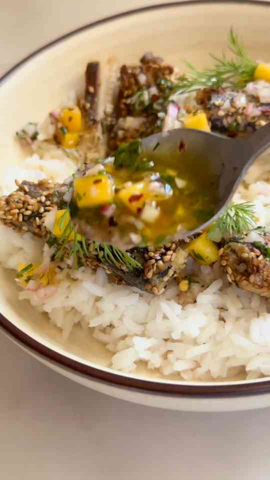 Quick and Tasty Sardine Rice Bowl with Sesame and Mango Salsa
