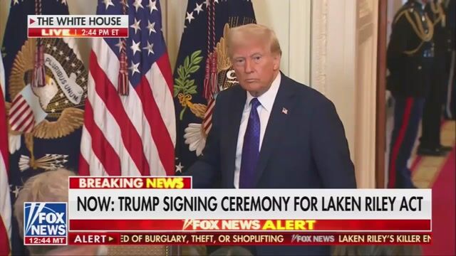 Trump signs Laken Riley Act, tells reporter it’s not the “appropriate ...