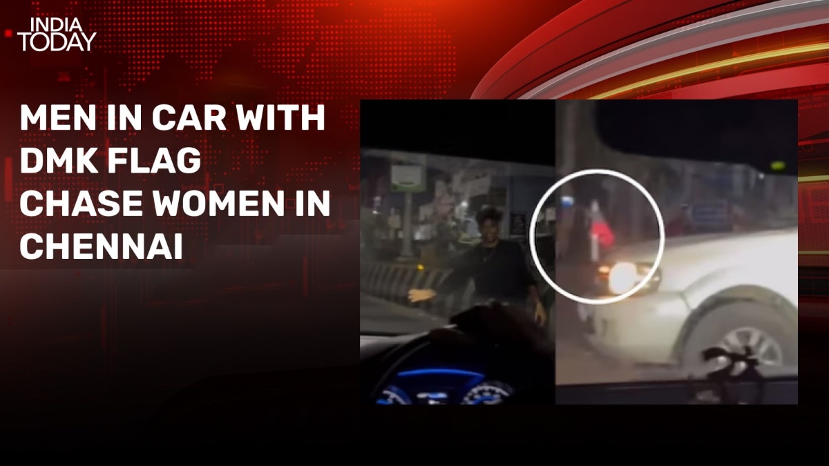 Men in car bearing DMK flag chase women in Chennai