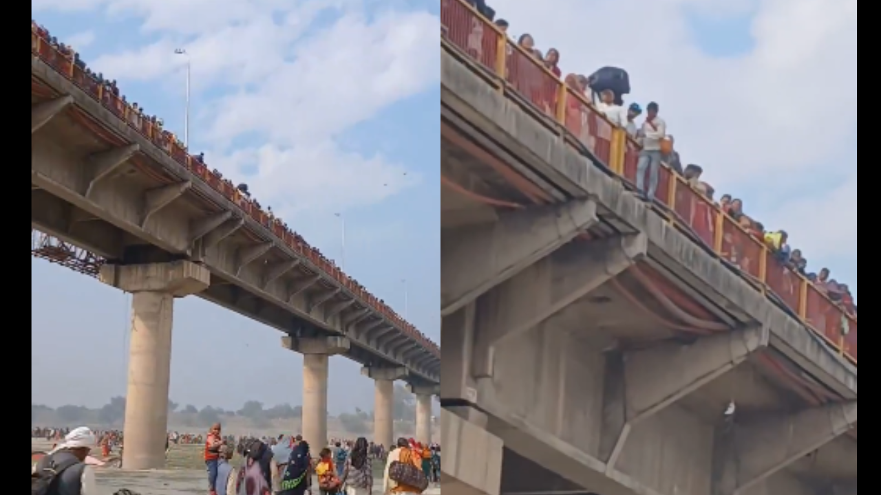 Maha Kumbh Video: Man Takes Deadly Risk, Walks Outside High-Rise Bridge ...