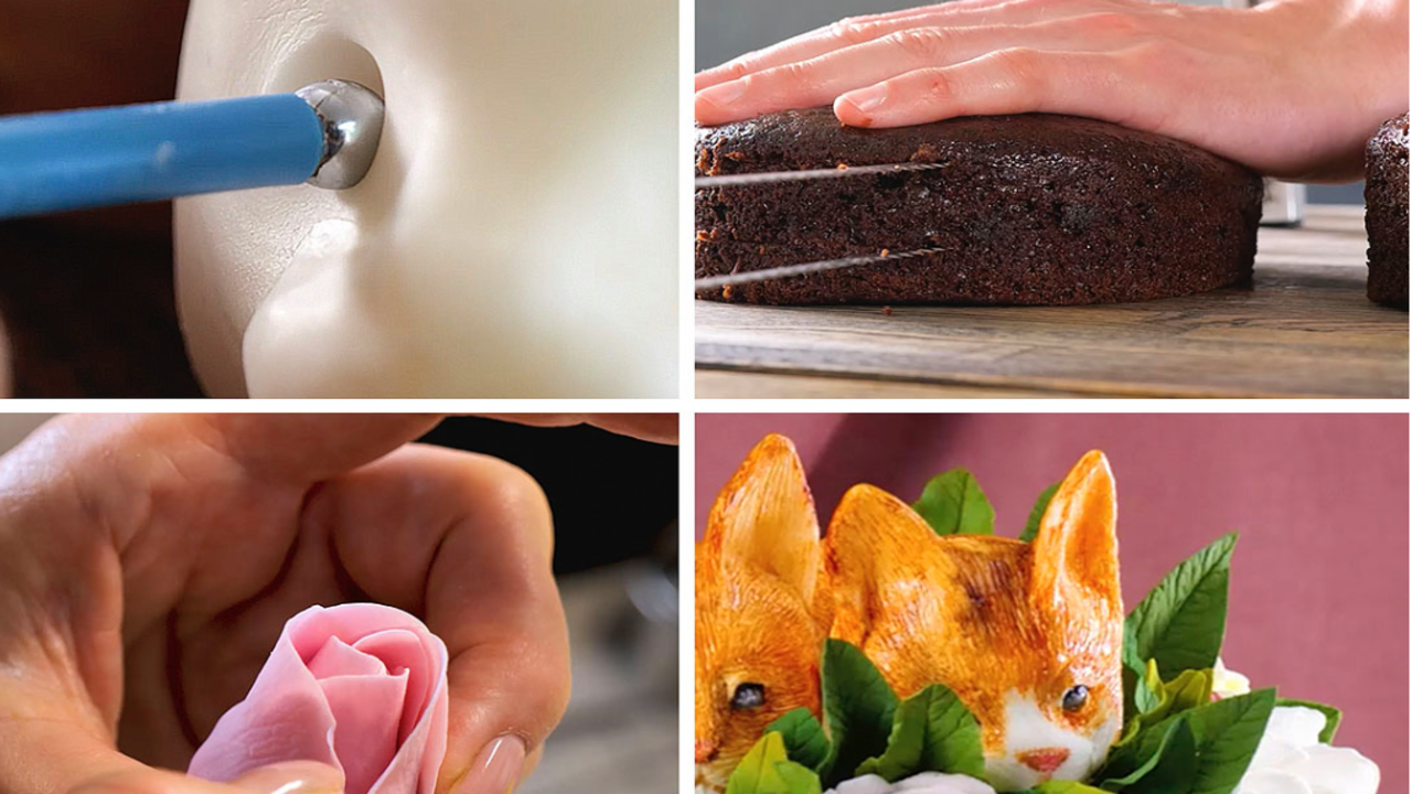 Cake replica of cats in flower box