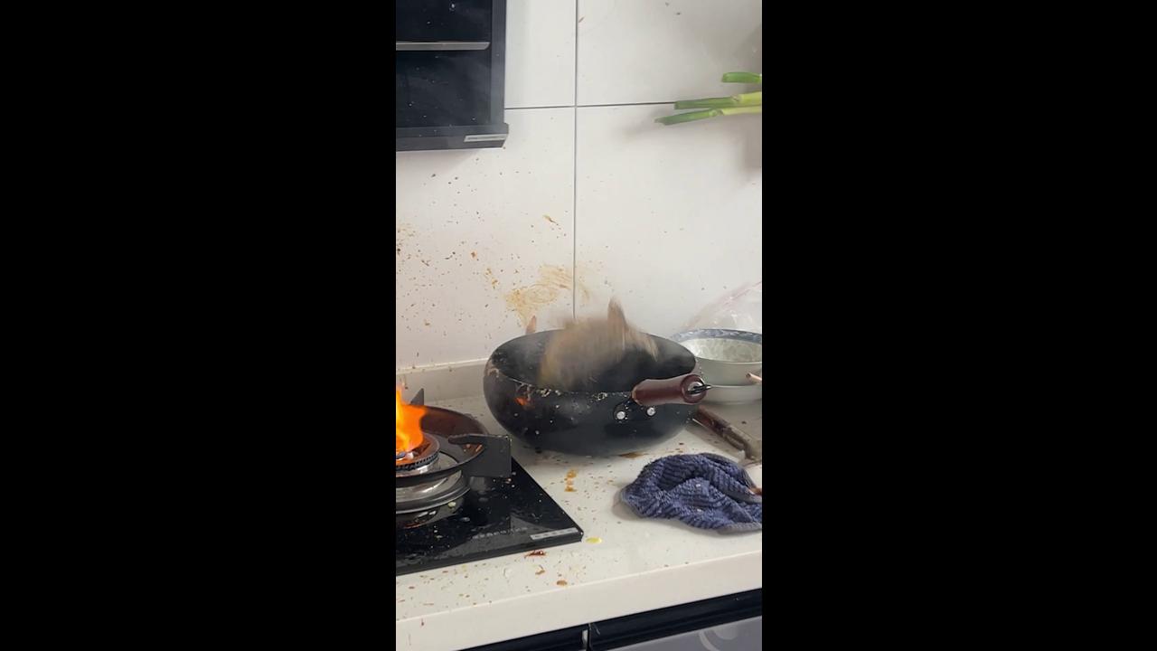 'Frankenstein' fish 'back from the dead' as it jumps out of frying pan