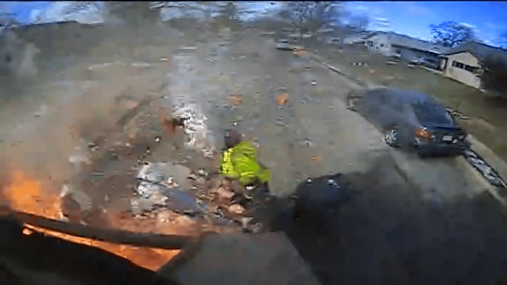 Trash collectors escape disaster as oxygen tank explodes in garbage truck