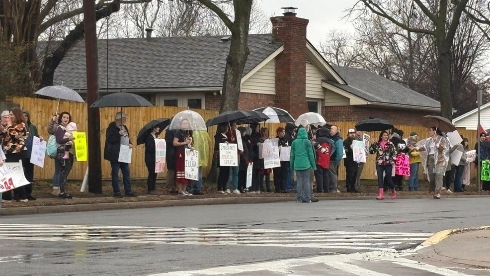 Protest outside Carnegie Elementary School during State Supt. Ryan ...