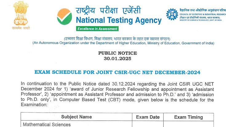 CSIR UGC NET December 2024 Exam Schedule Released At csirnet.nta.ac.in; Check Subject-Wise Schedule
