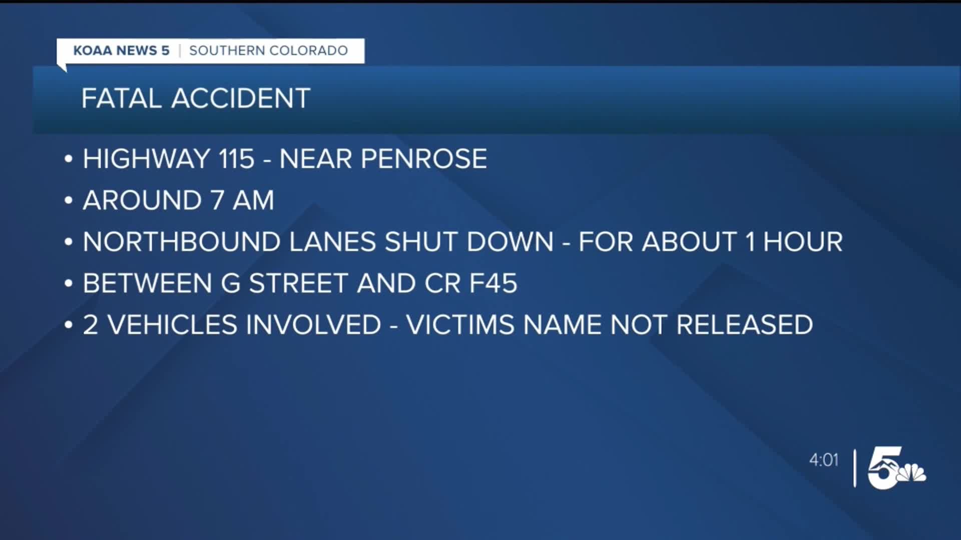 Traffic lanes reopen following deadly accident just north of Penrose ...