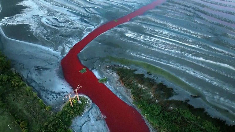 Bright red river outside Buenos Aires sparks fears of pollution
