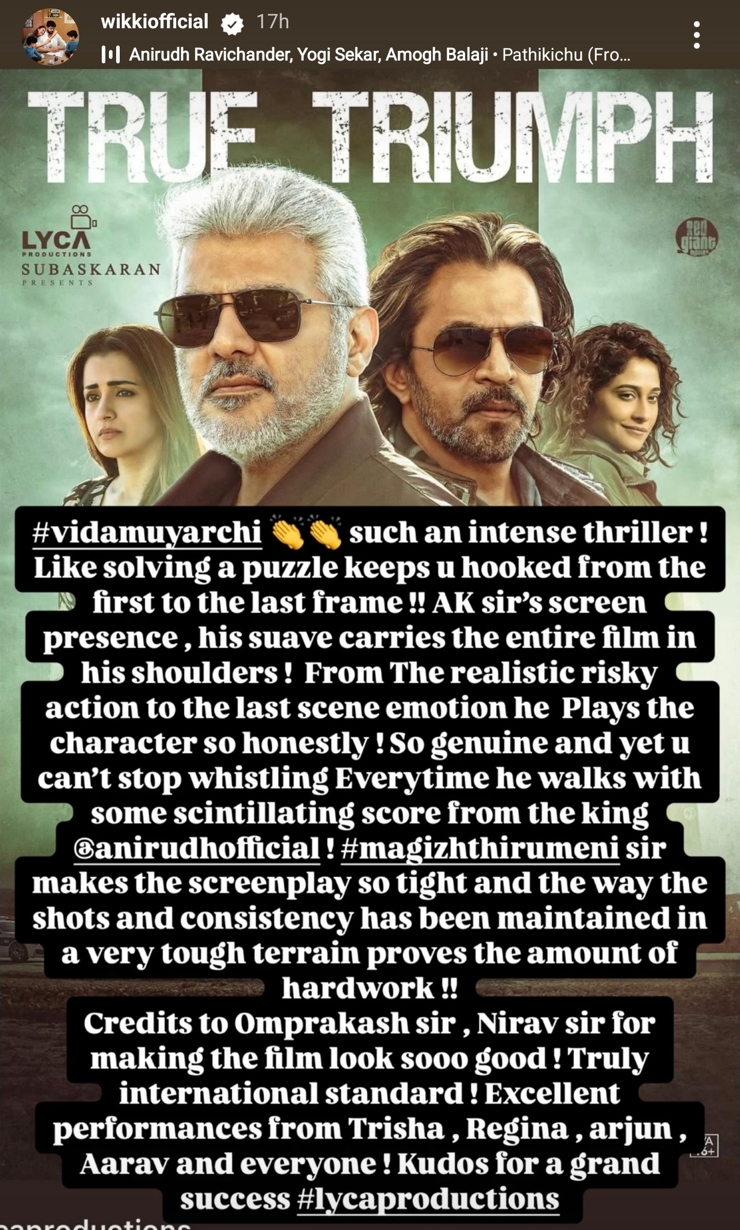 Vignesh Shivan reviews Ajith Kumar, Trisha Krishnan's Vidaamuyarchi ...