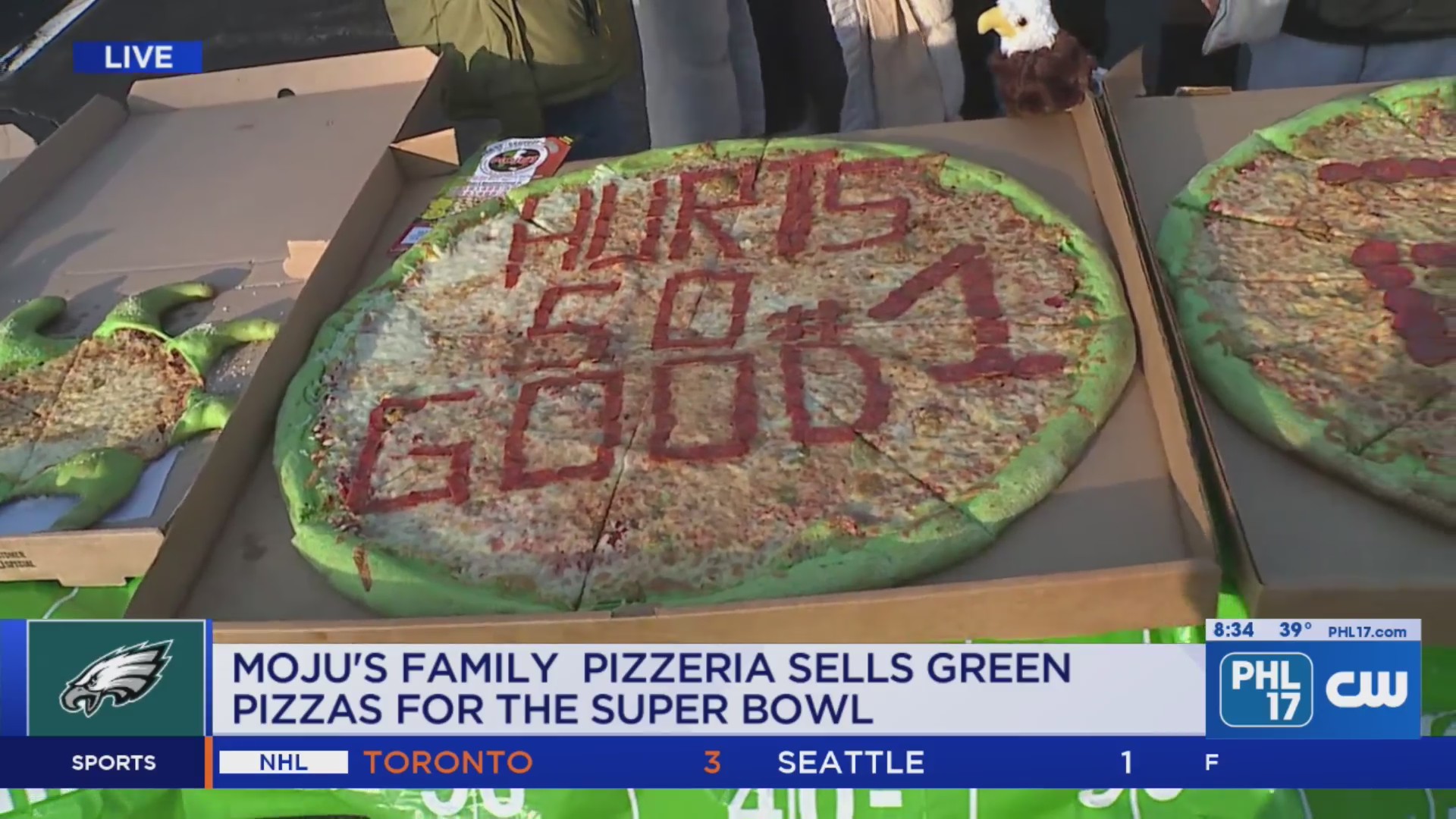 Celebrate the Birds with a giant green pizza from Moju's Pizzeria