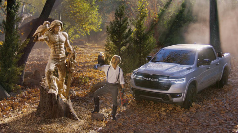 Glen Powell channels Fabio in Ram Super Bowl 2025 ad — with his real ...