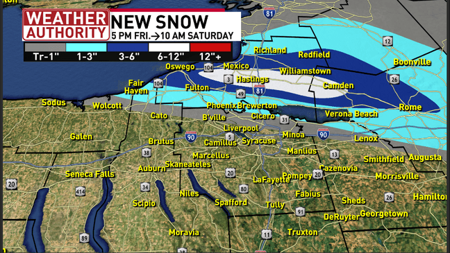 Leftover lake snow north Friday night, widespread plowable snow ...