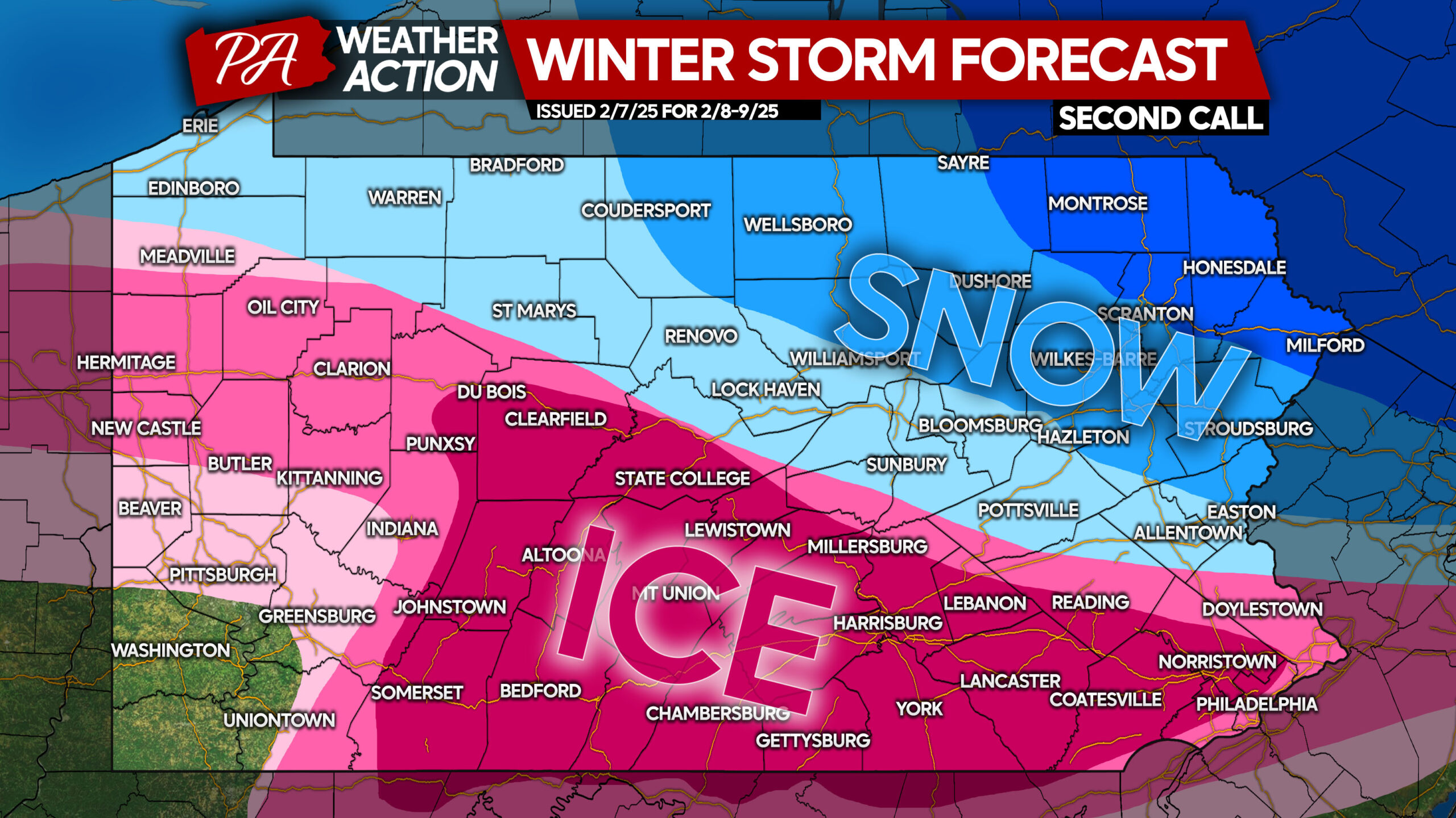 Second Call Snow & Ice Forecast for Weekend Wintry Mess Across Pennsylvania