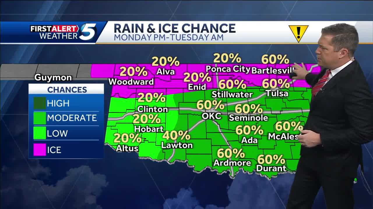 TIMELINE: Rain, ice chances set for Oklahoma starting Monday
