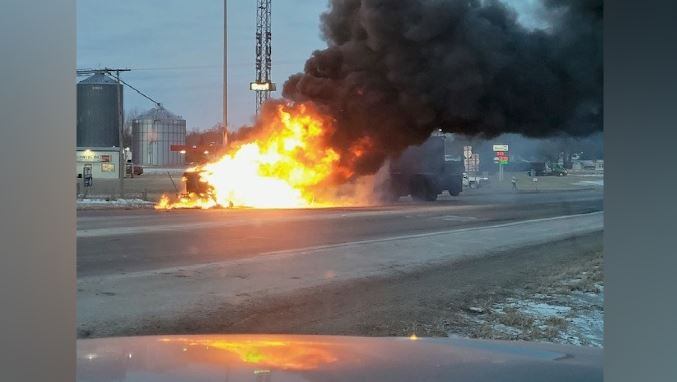 Semi-truck completely destroyed by fire in Manvel