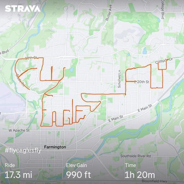 Mountain biker in New Mexico draws Eagles logo, spells out "Go Birds ...