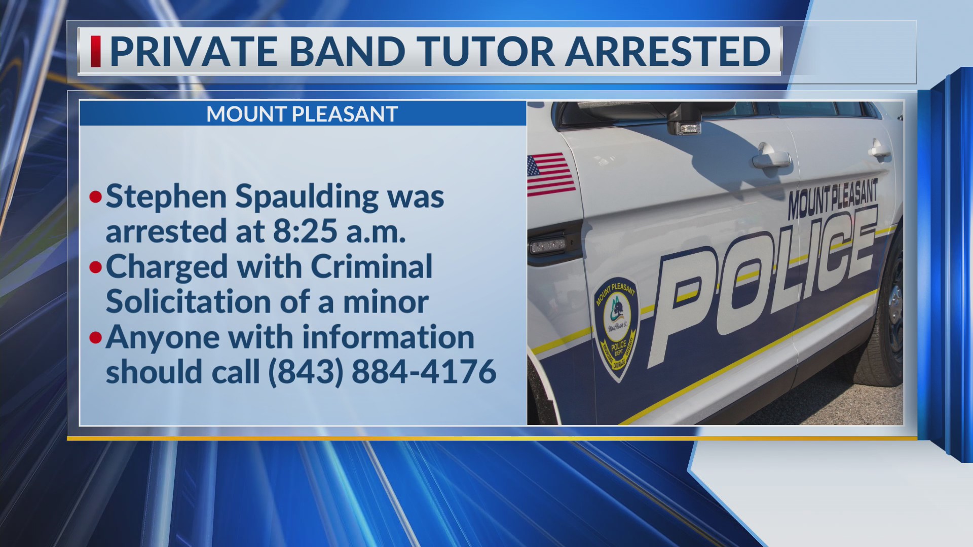 Private band tutor arrested in Mount Pleasant for criminal solicitation ...