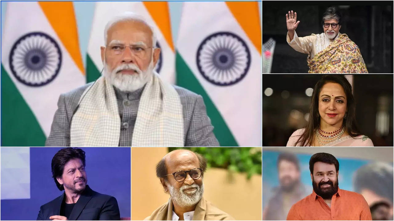 Amitabh Bachchan, SRK, Rajinikanth, Mohanlal And Others Attend PM Modi ...
