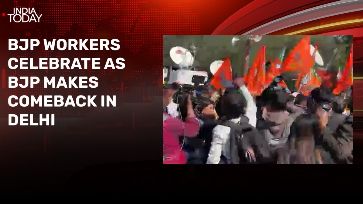 BJP workers celebrate as trends predict big win in Delhi