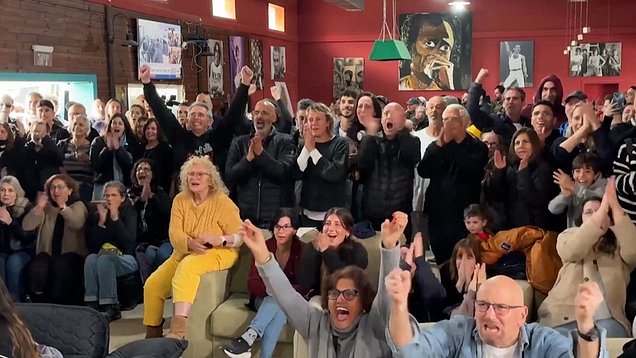 Cheers as community watches emaciated Israeli hostages released