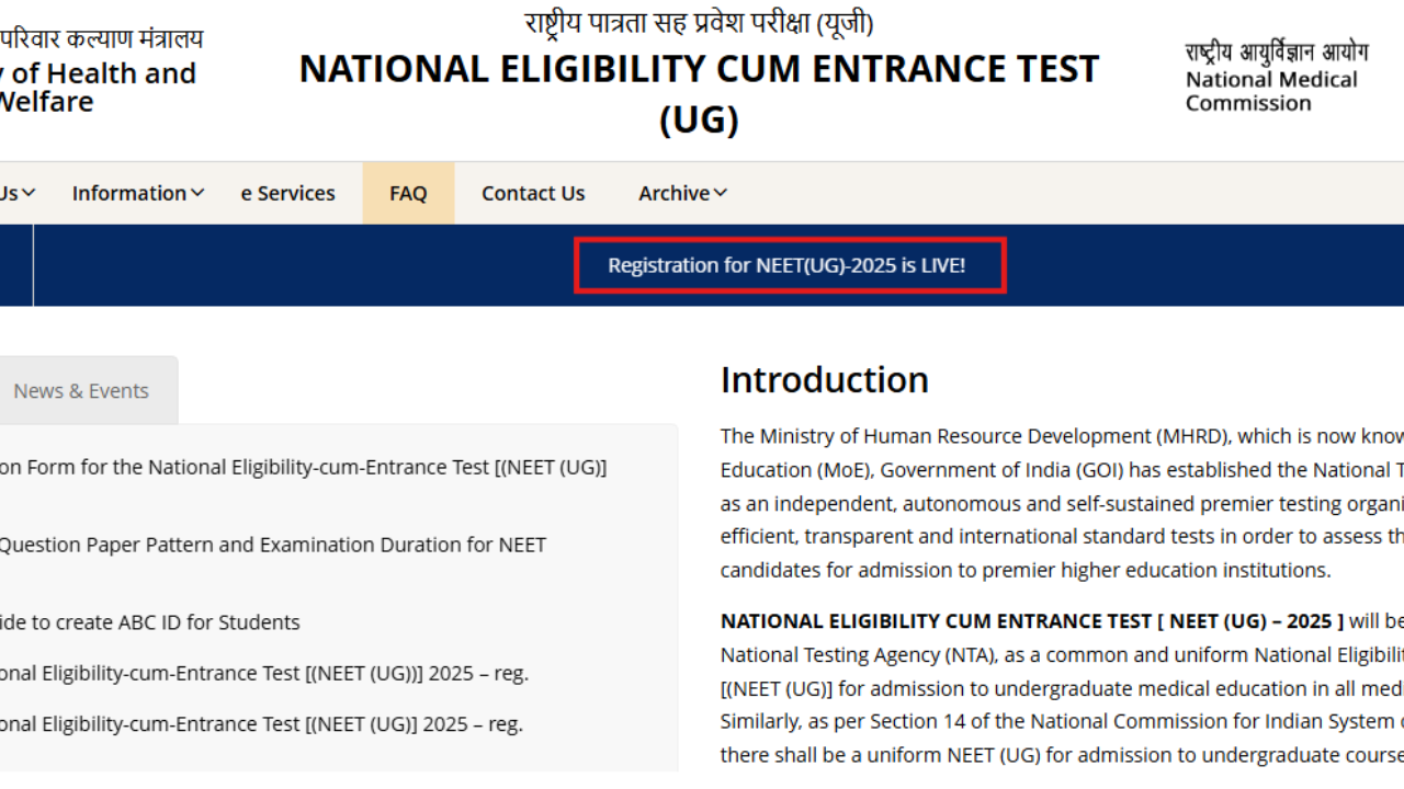 NEET UG 2025 registration begins at neet.nta.nic.in: Check direct link ...