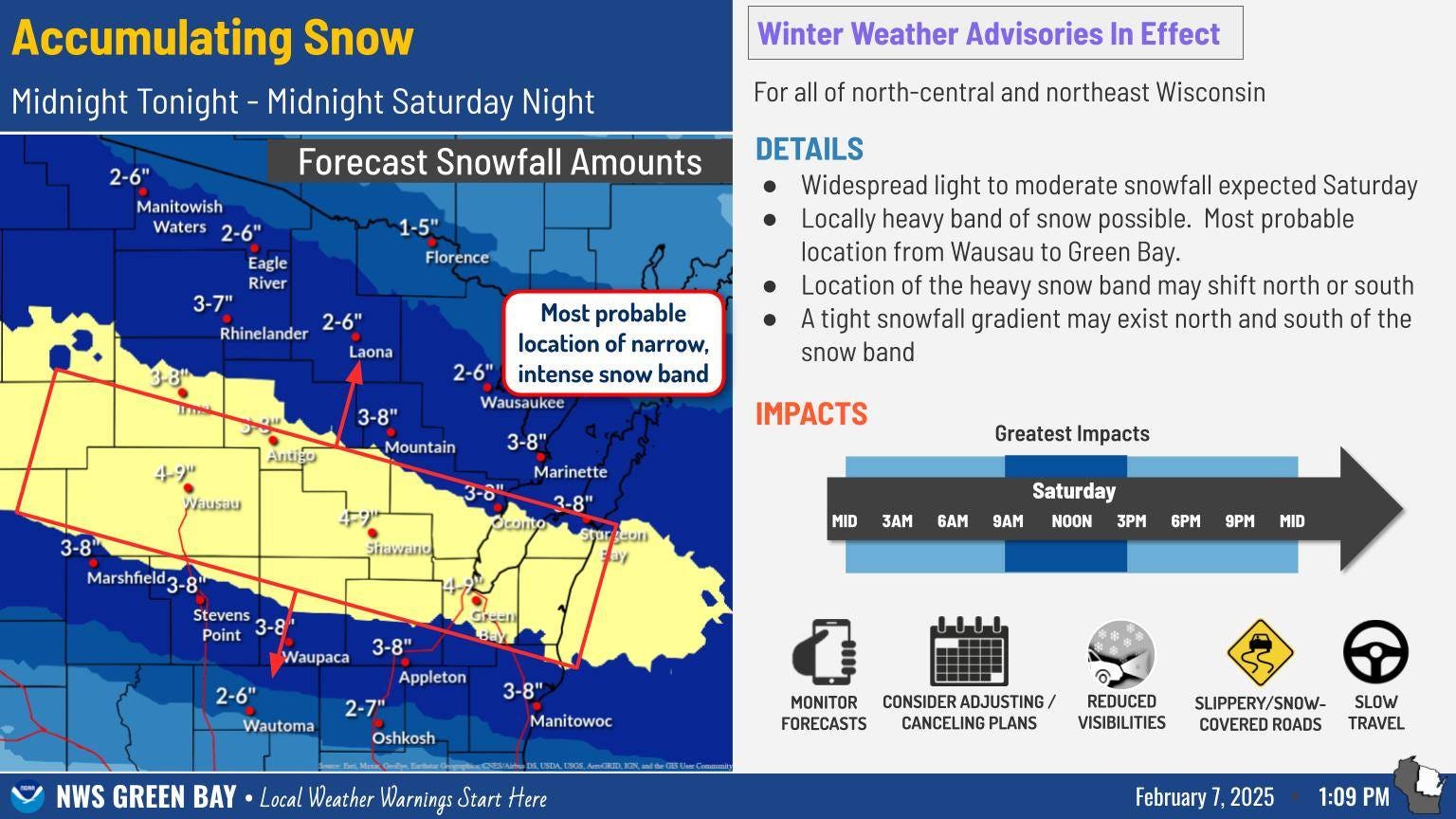 Green Bay area could get 3-7 inches of snow during daylong storm ...