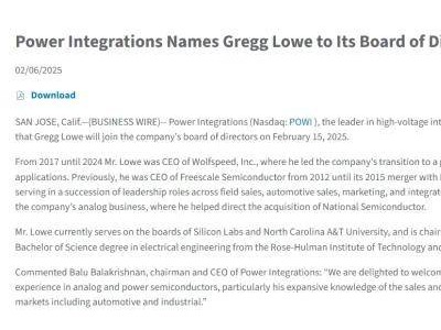 前Wolfspeed CEO Gregg Lowe加盟氮化镓领域巨头Power Integrations