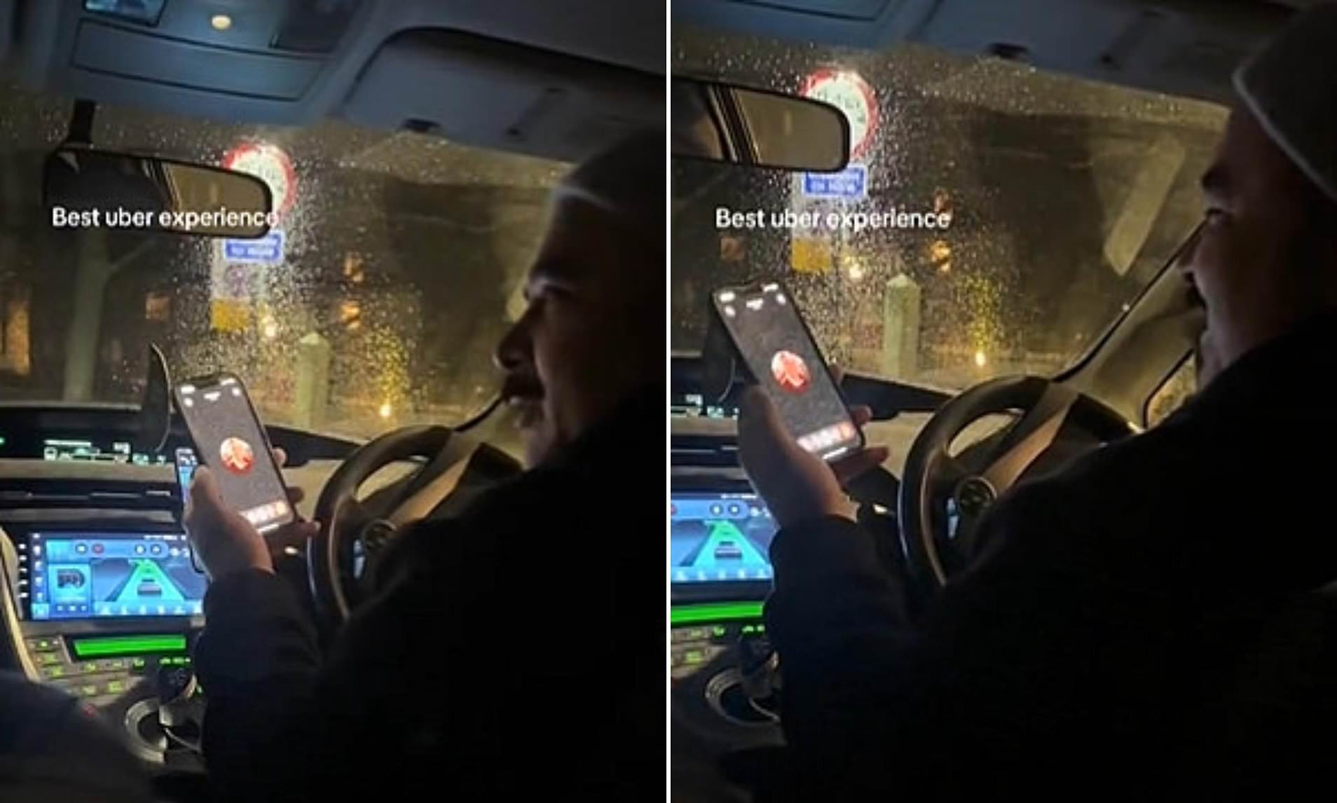 Uber driver is filmed with phone in hand during the middle of ride