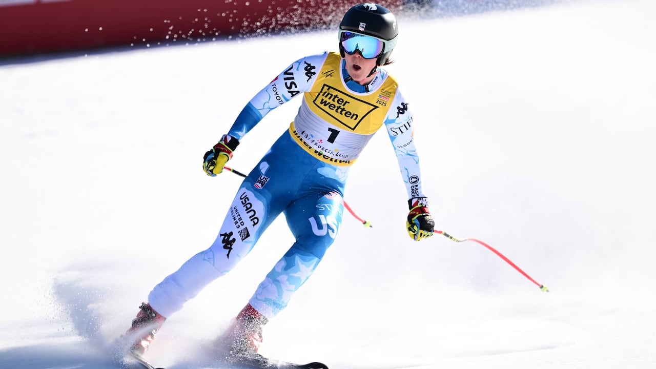 American Breezy Johnson sets a gold medal pace to claim the world downhill title