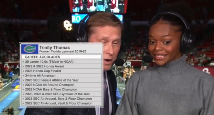 Gymnastics commentator has hilarious reaction to graphic
