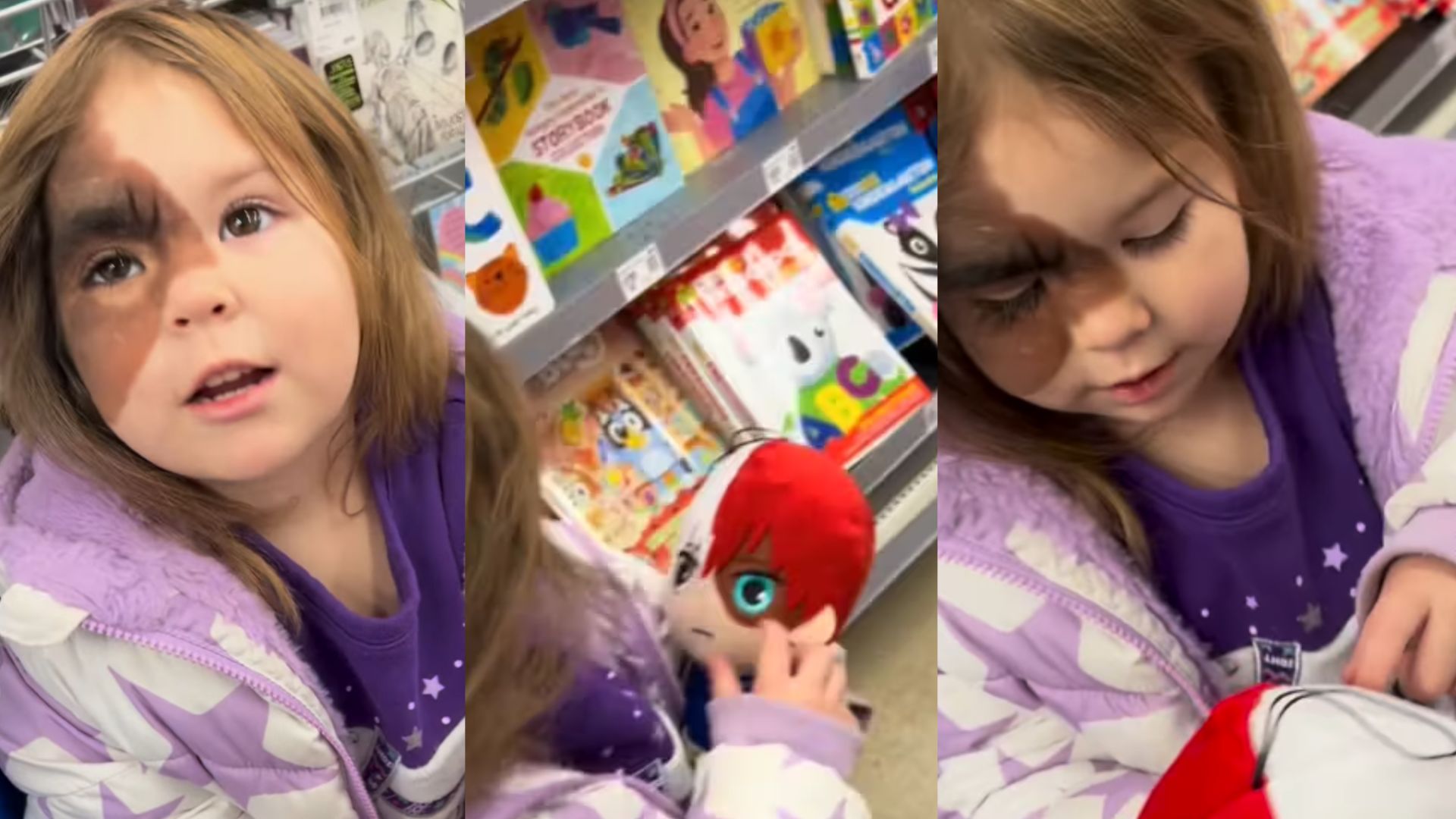 Menina com marca de nascença no rosto se emociona ao encontrar boneco ...