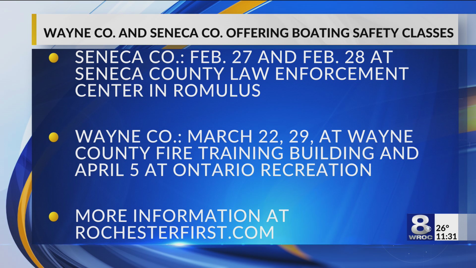 Boater safety courses in Wayne, Seneca counties
