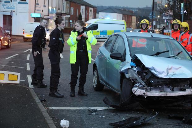 Two in hospital after three-car collision in Tonge Moor
