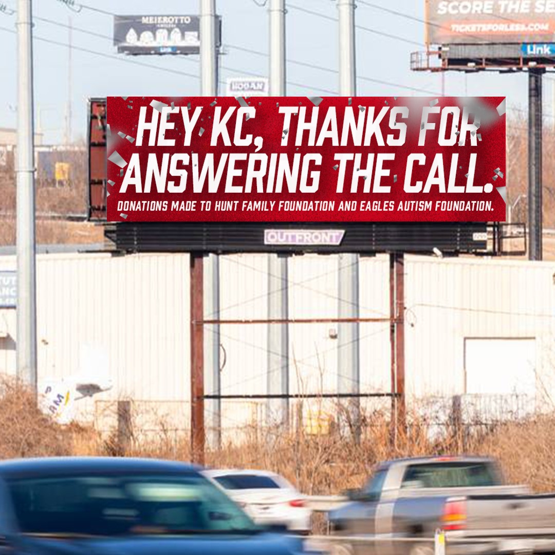 Trolling billboard sees flood of calls, nets $5k for Eagles, Chiefs ...