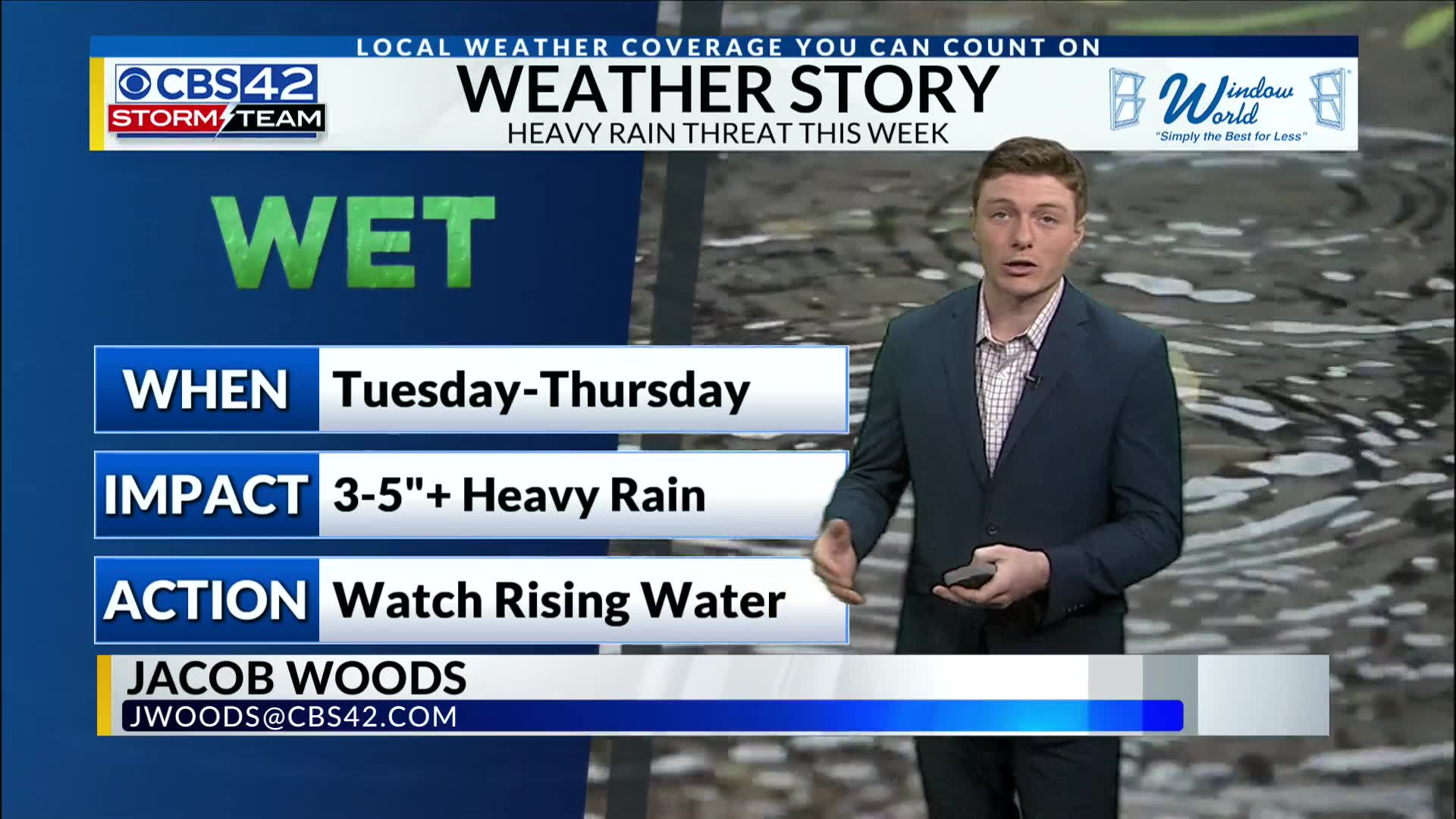 Rounds of Heavy Rain This Week, Localized Flooding - CBS42 News at 5:30 PM