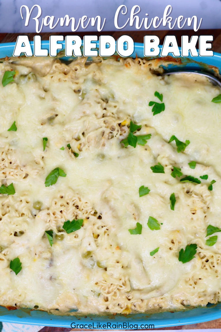 Ramen Chicken Alfredo Bake